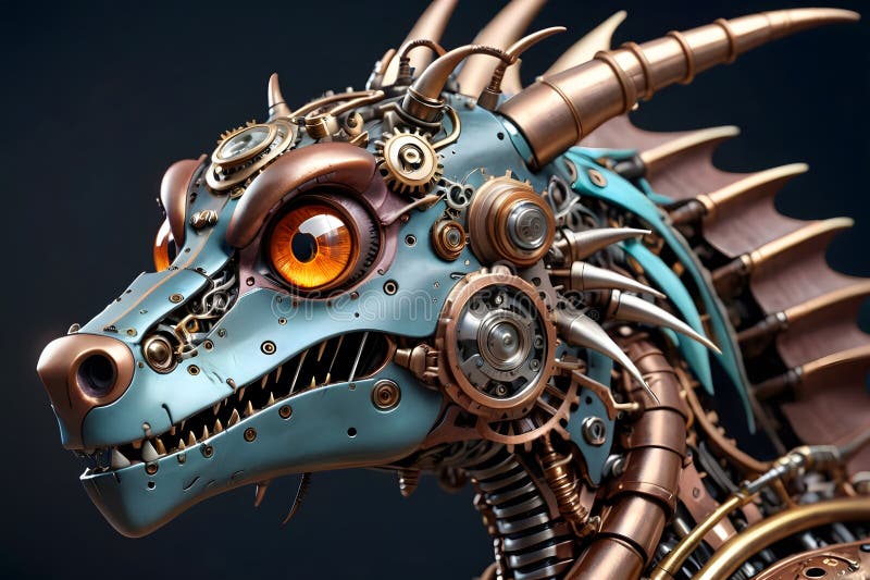 Steampunk Dragon Head Close Up Stock Illustration - Illustration of ...