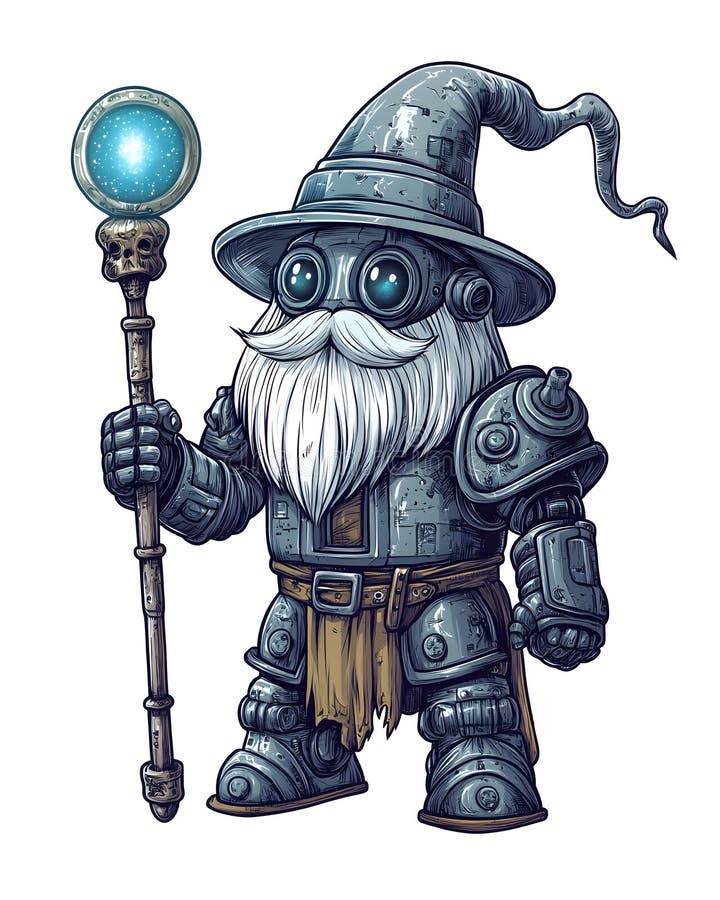 Steampunk Dwarf Wizard with Staff and Glowing Orb Illustration Stock Illustration - Illustration ...