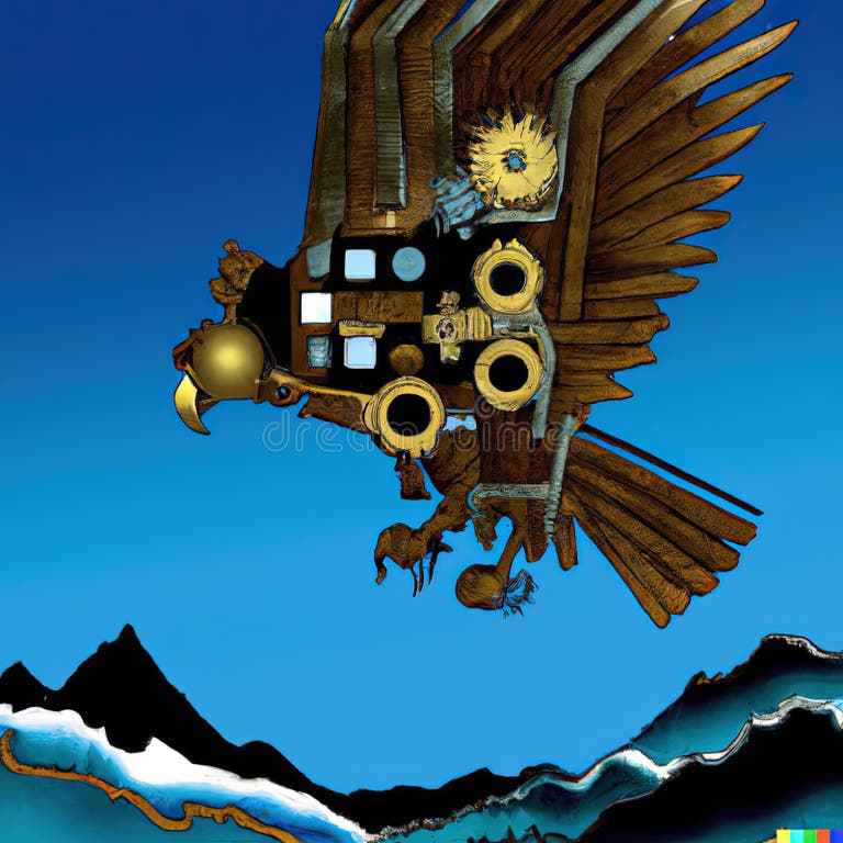 Steampunk Eagle Flying Over Mountain Stock Illustration - Illustration of animal, abstract ...