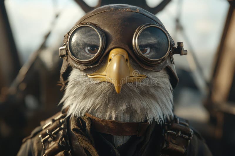 Steampunk Eagle Pilot with Goggles and Leather Jacket in a Vintage ...