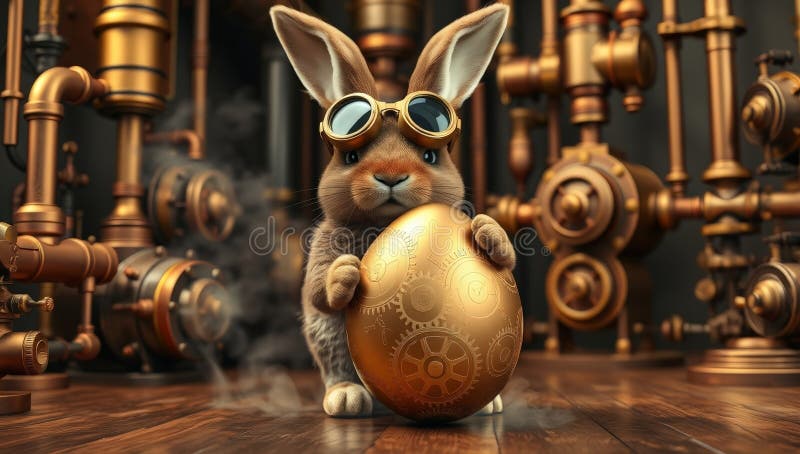 Steampunk Easter Bunny with Mechanical Ears and Gear-adorned Egg Stock ...
