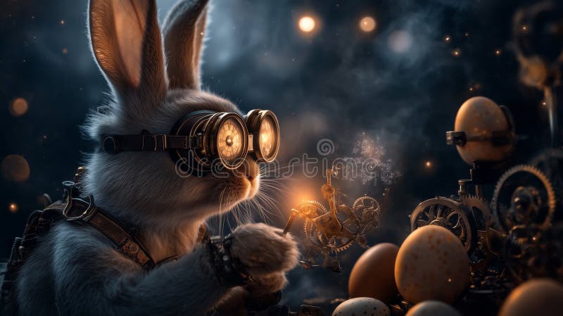 Steampunk Easter Rabbit, Wearing Goggles, Crafting Inventions ...