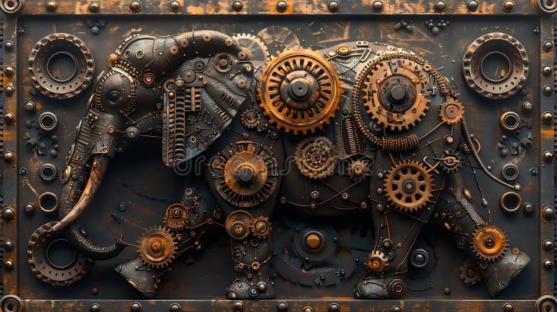 Steampunk Elephant Sculpture with Gears and Cogs Stock Illustration ...