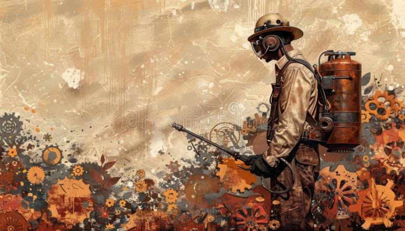 Steampunk Field Worker with Cogs and Gears Illustration Stock ...