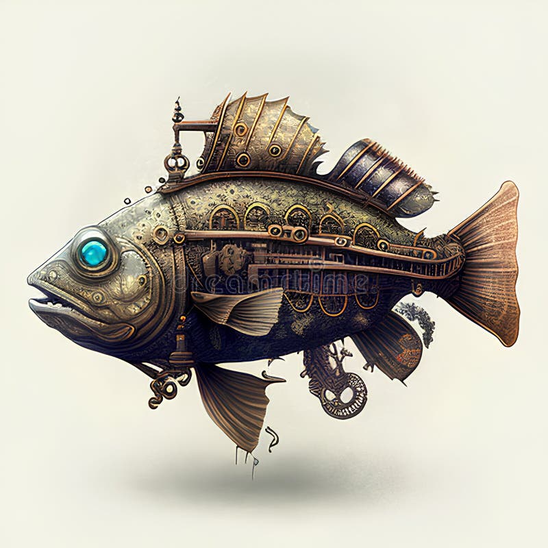 Steampunk Fish with a Mechanical Mechanism. 3d Render Illustration ...