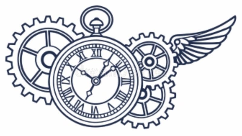 Steampunk Flying Clock Gears Design, Vector Design Generative AI Stock ...
