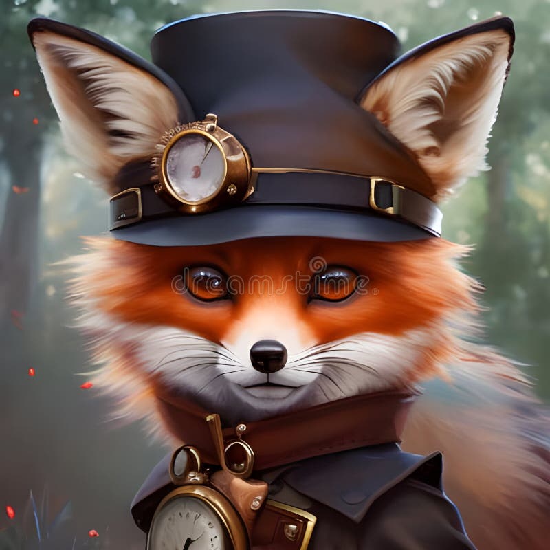 Steampunk Fox with Elegant Hat and Vintage Accessories Stock ...