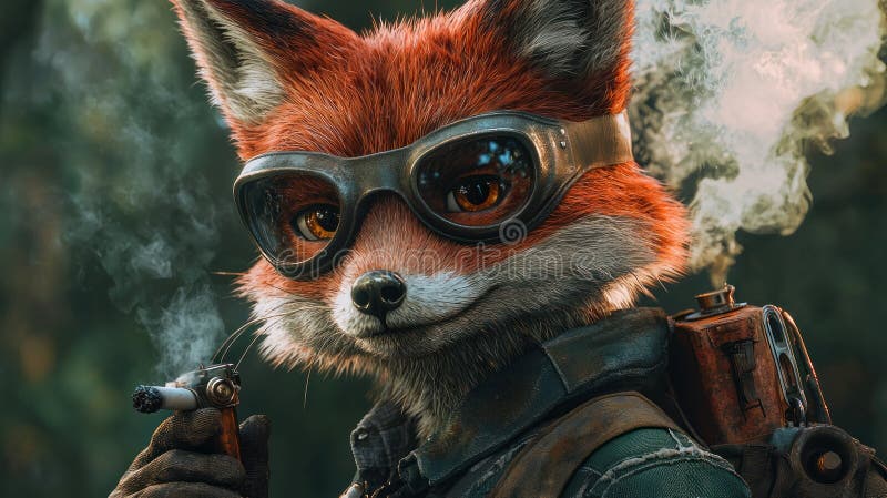 A Stylized Fox Wearing Goggles Smoking a Pipe Stock Illustration ...