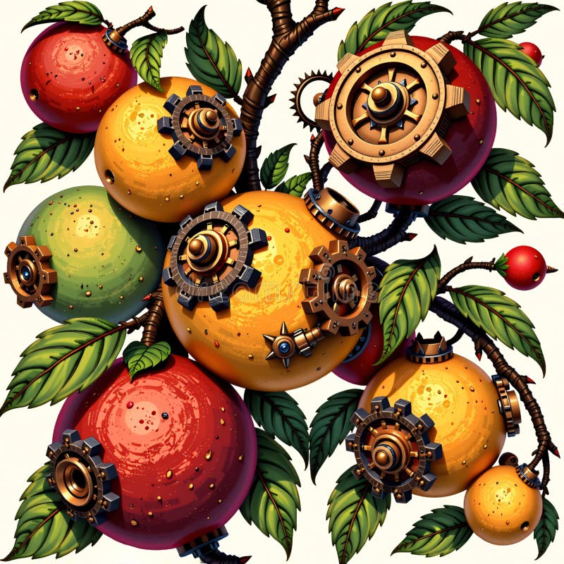 Steampunk Fruits with Gears Stock Illustration - Illustration of ...