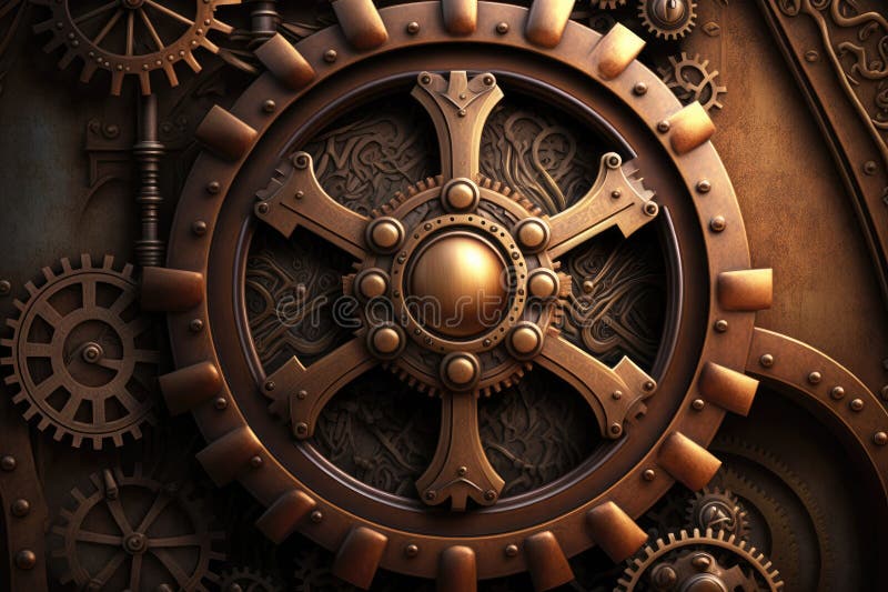Steampunk Gear Background Art Futuristic Design. Generative AI Stock ...