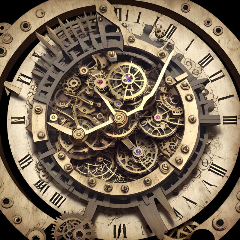 Steampunk Gear Clock, Generative AI Illustration Stock Illustration - Illustration of gears ...