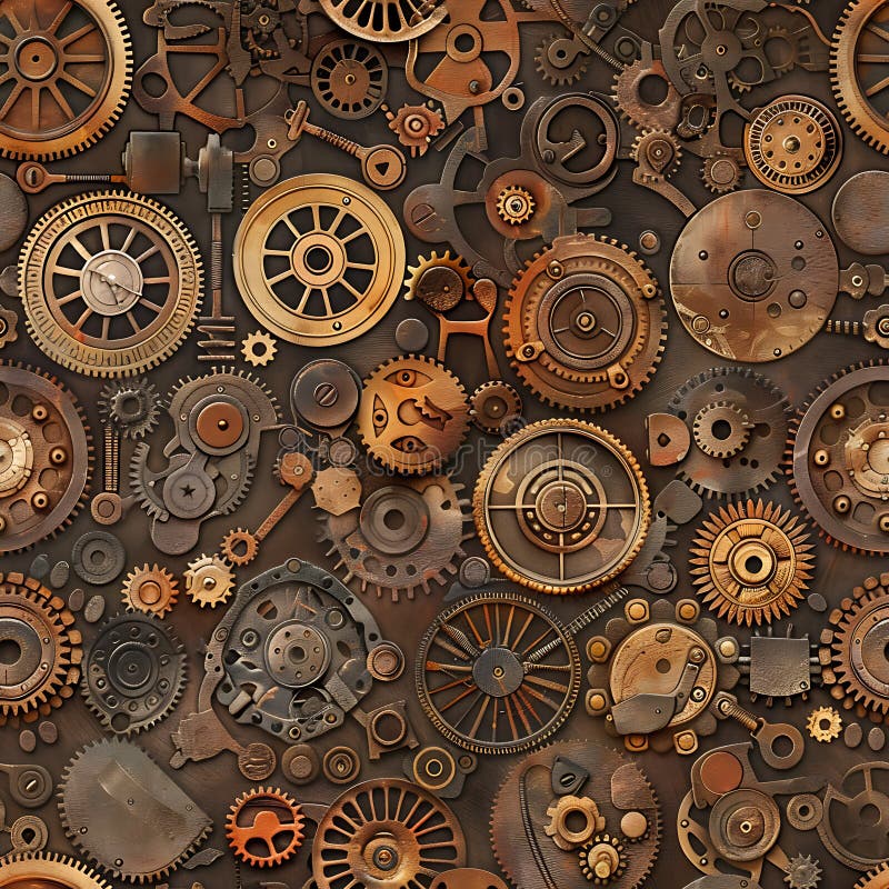 Steampunk Gear Pattern with Vintage Design Elements, Repeating Pattern ...