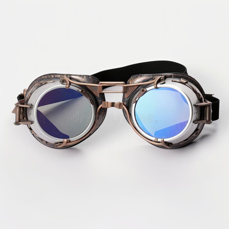 Steampunk Goggles with Blue Lenses and Metallic Frame on a Light ...