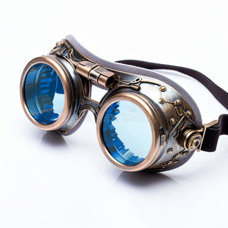 Steampunk Goggles with Blue Lenses and Metallic Frame on a Light ...