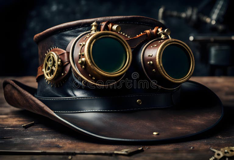 Steampunk Goggles on Dark Leather Hat Stock Illustration - Illustration ...