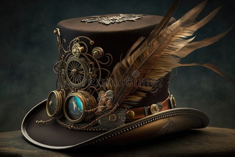 Steampunk Hat on Gray Background. Generative AI Stock Illustration ...