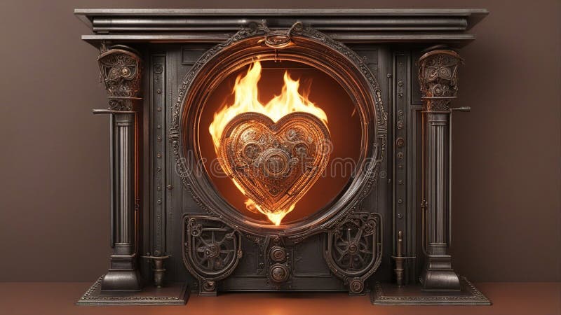 a Steampunk, Heart on Fire Made from a Fireplace Stock Illustration ...