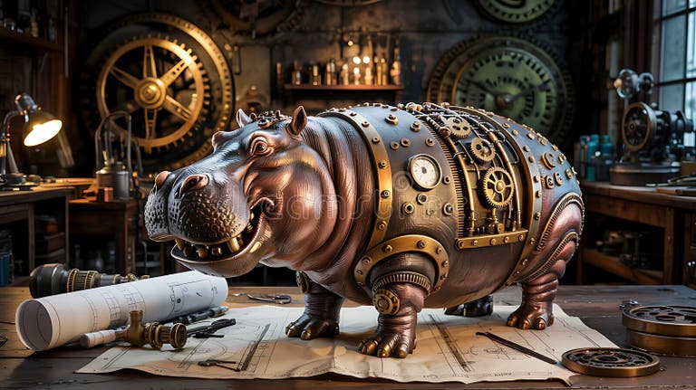 Steampunk Hippo Sculpture with Mechanical Gears in Clockmaker S ...