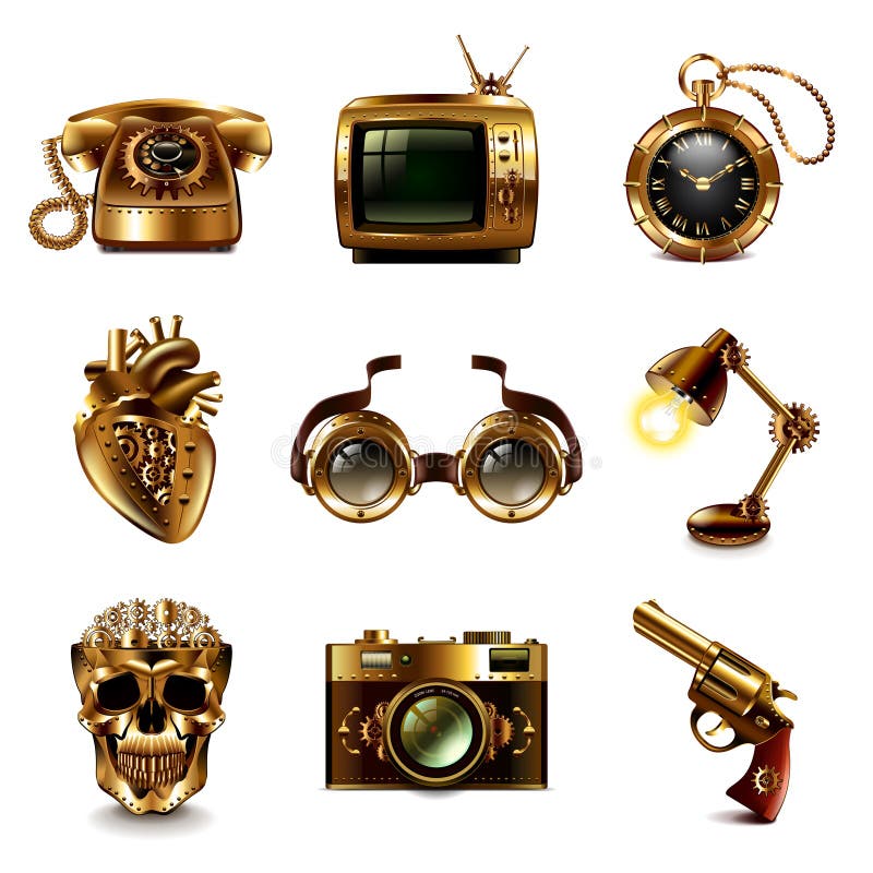 Steampunk icons vector set stock vector. Illustration of technical ...