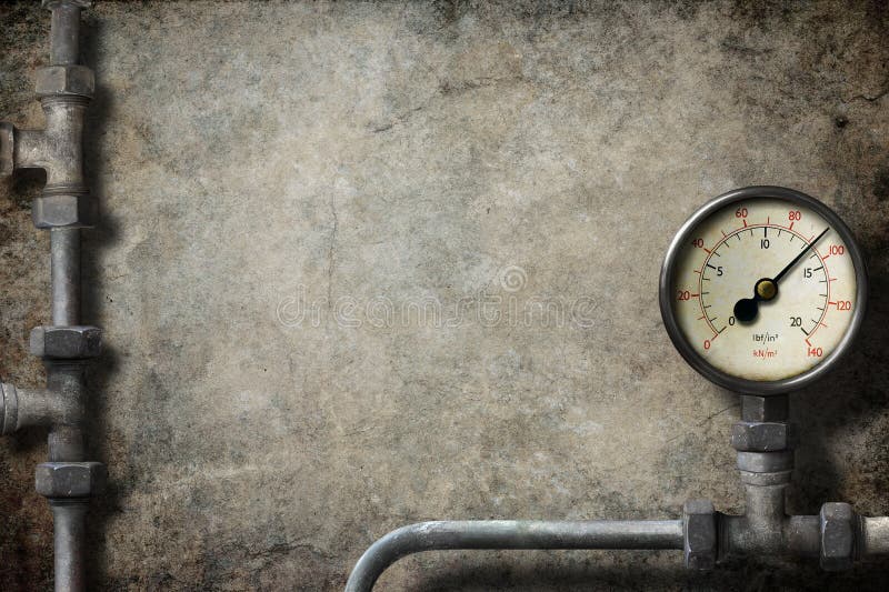 Steampunk Industrial Meter and Pipes Background Stock Photo - Image of ...