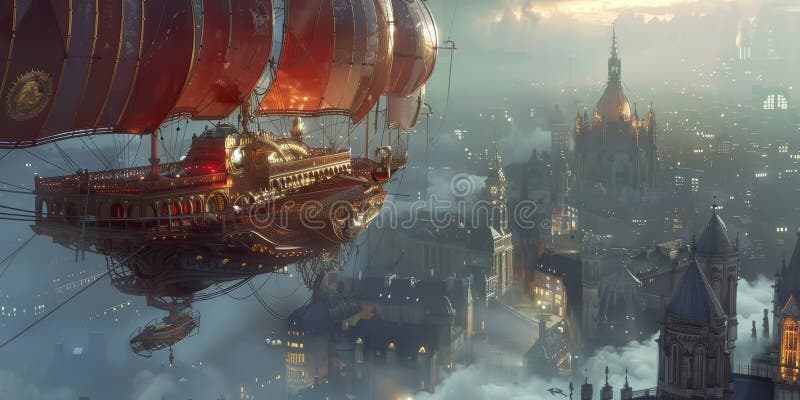A Steampunk-inspired Airship with Omega Emblems on Its Sails Generated ...