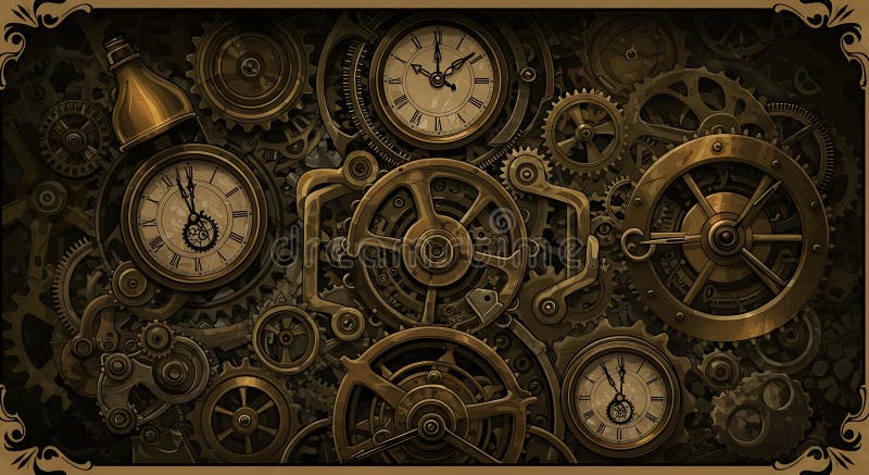 Steampunk-inspired Artwork Featuring an Intricate Array of Gears, Clock ...
