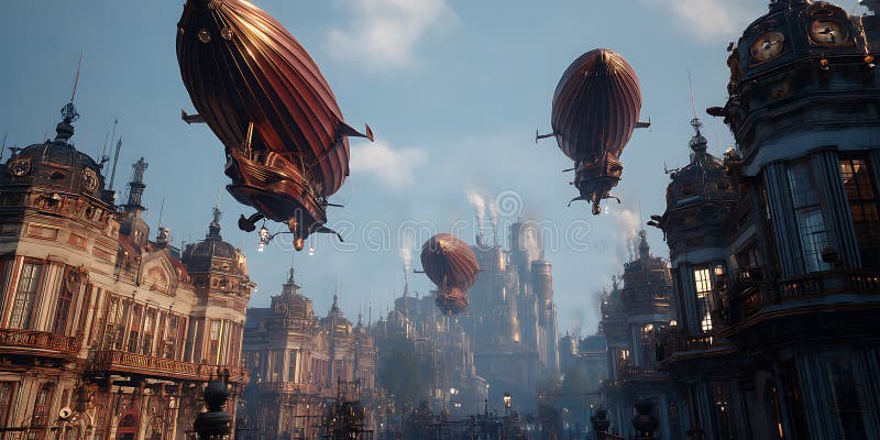 A Steampunk-Inspired City with Airships and Clockwork Structures for ...