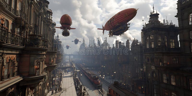 A Steampunk-Inspired City with Airships and Clockwork Structures for ...