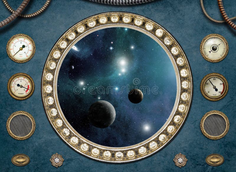 Steampunk Time Machine with View of Space Stock Illustration ...