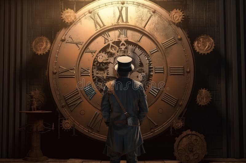 A Steampunk-inspired 3D Rendered Image Featuring a Man Standing in ...