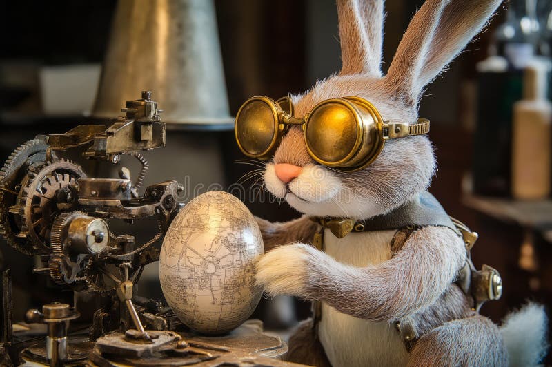 A Steampunk-inspired Easter Bunny with Mechanical Gears and Brass ...