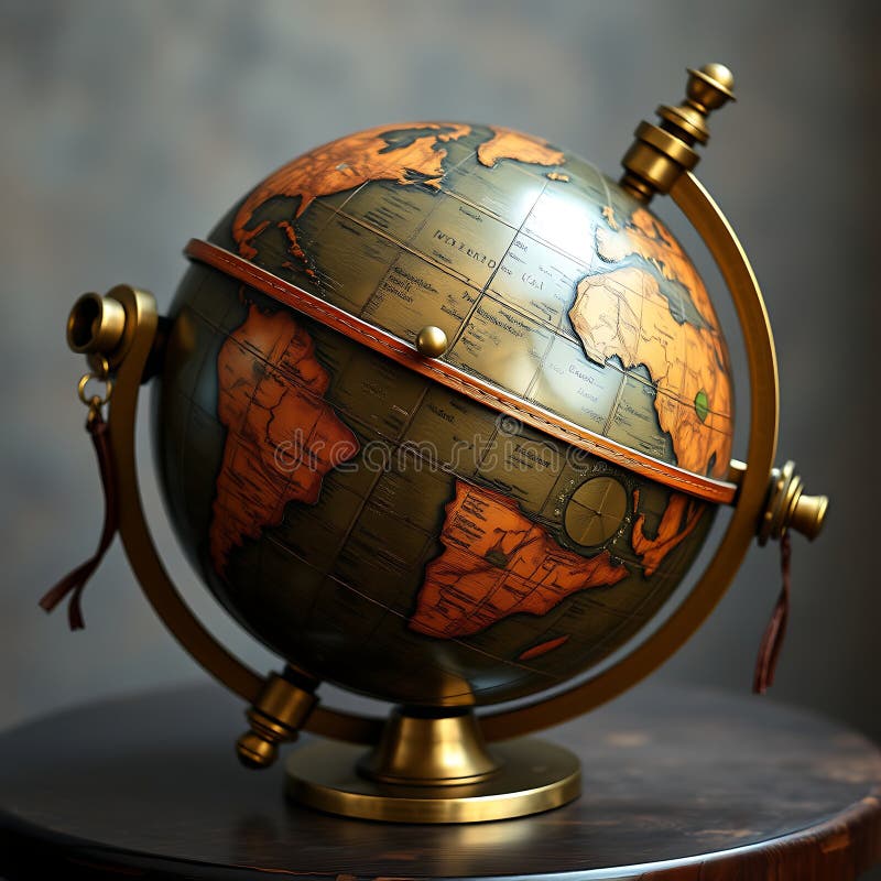 A Steampunk Inspired Globe with Brass and Leather Details Stock ...