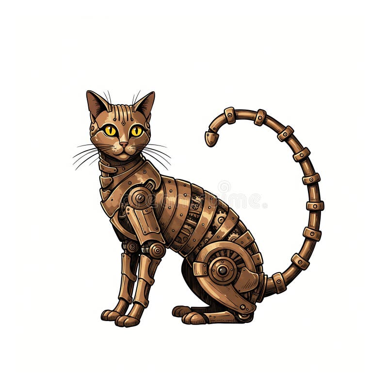 A Steampunk-inspired Mechanical Cat Features Intricate Bronze and ...