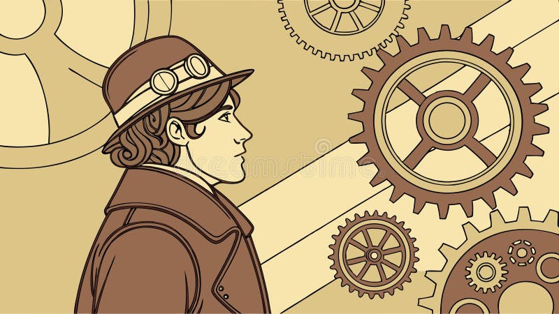 Steampunk Inventor with Gears, Retro Technology Concept Vector Design ...