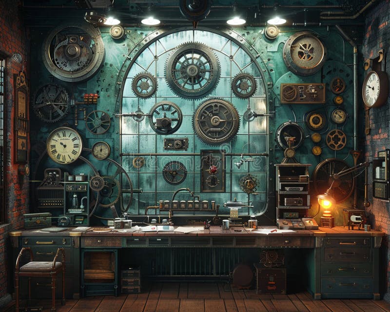Steampunk Inventors Lab with Gears Levers Stock Illustration ...