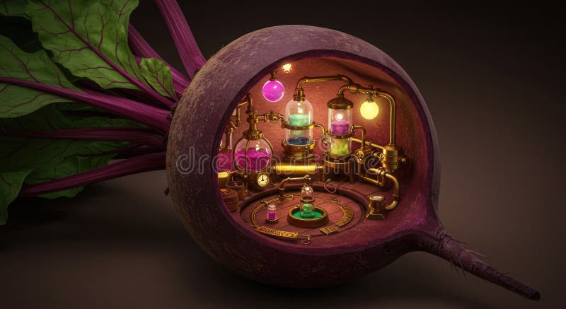 Steampunk Laboratory Inside Beetroot with Glowing Lights and Brass ...