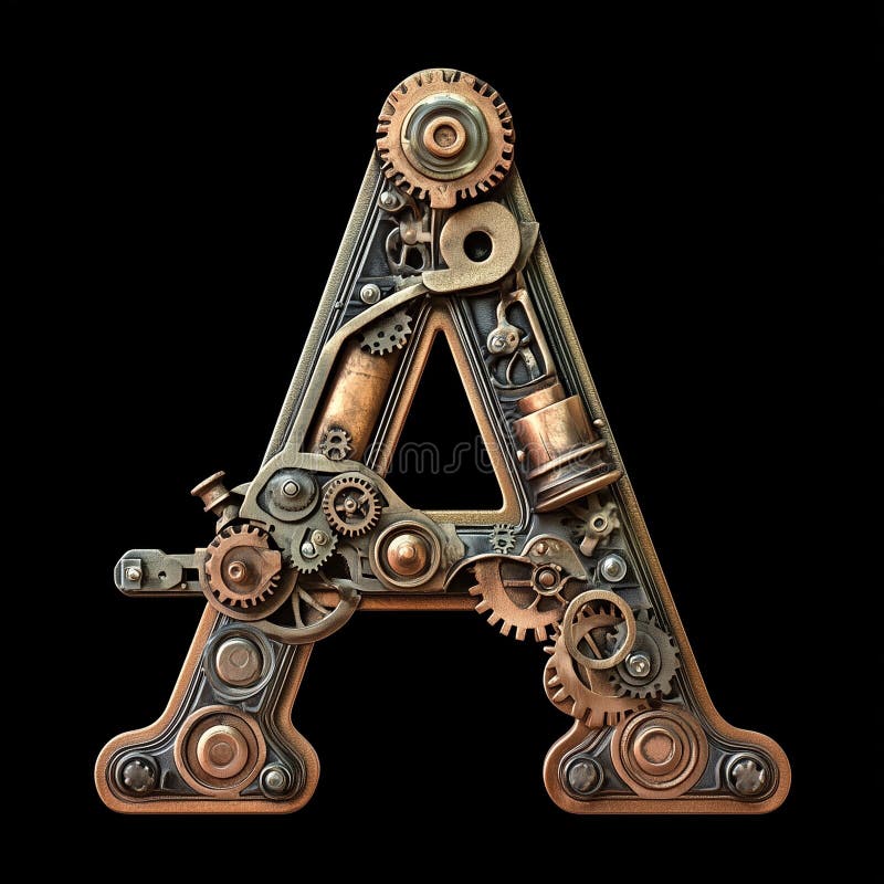 Steampunk Letter a on Black Background Stock Illustration ...