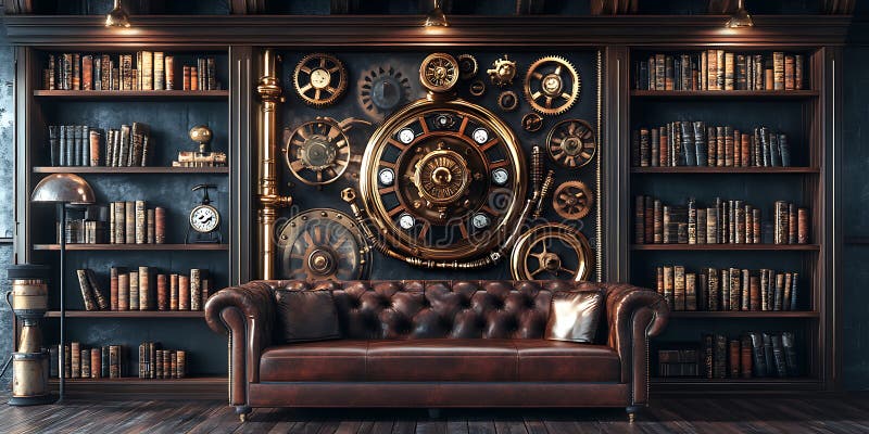 Steampunk Library Interior a Dark Luxurious Design Stock Illustration ...