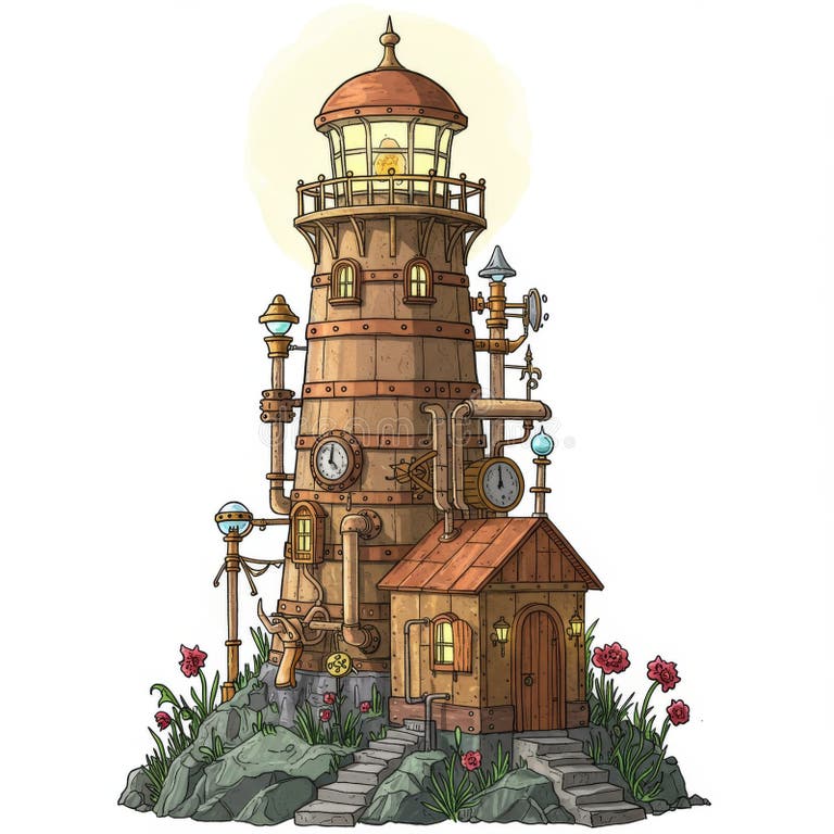 Steampunk Lighthouse with Clockwork Details Stock Illustration ...