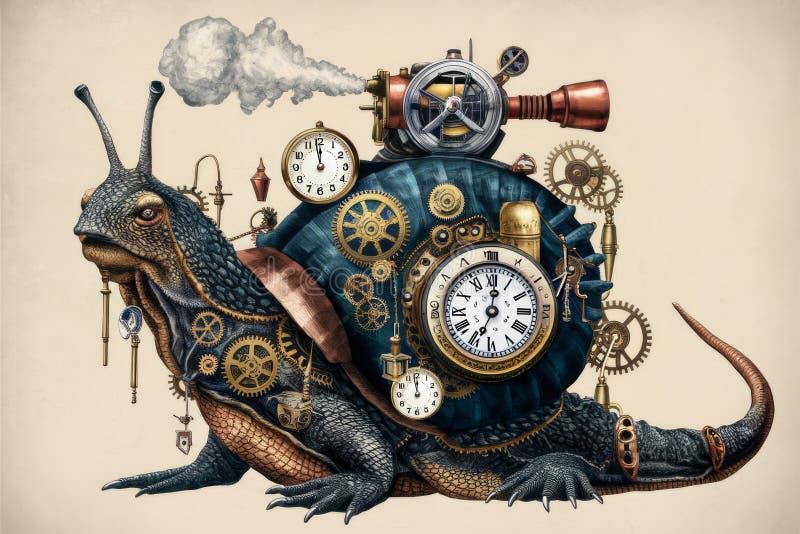 Steampunk Lizard with Clockwork Mechanisms and Gears Against Neutral ...