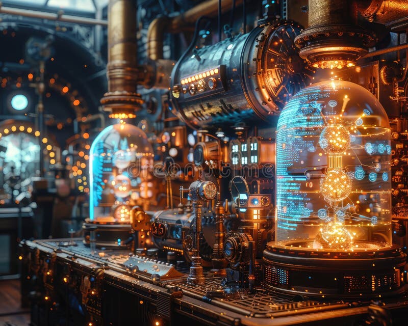 Steampunk Machine with Glowing Blue Orb Stock Illustration ...