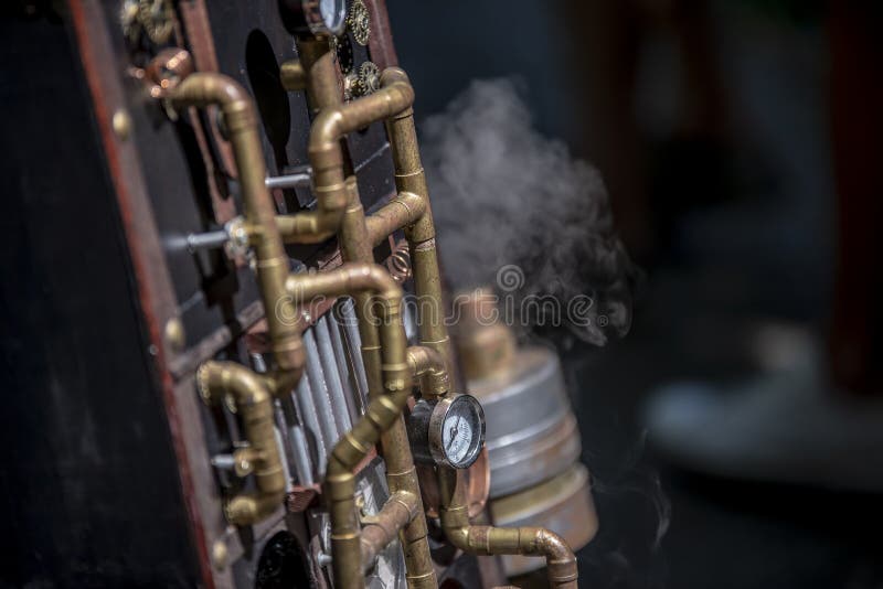 Steampunk machine smoking stock photo. Image of wood - 188390126