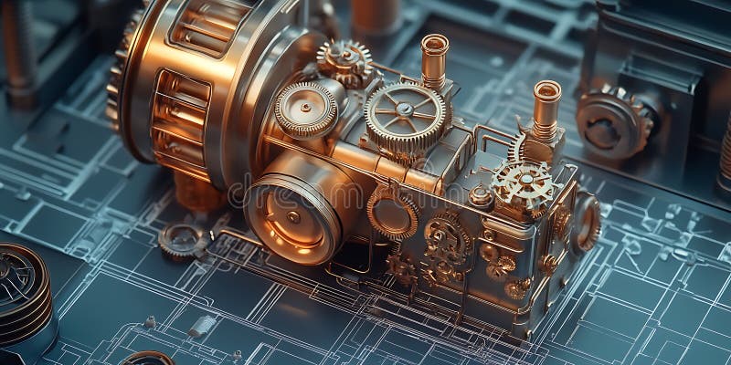 Steampunk Machine in Water Digital Art Stock Illustration ...