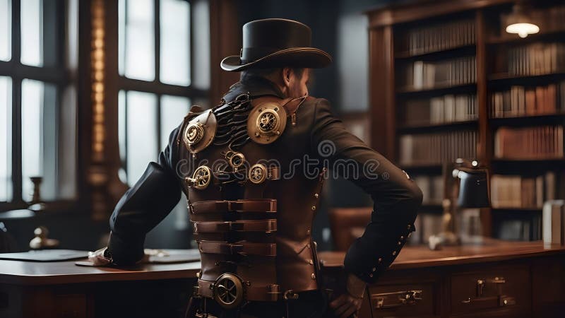 A Steampunk, Man Suffering from Back Pain Cause of Office Syndrome ...