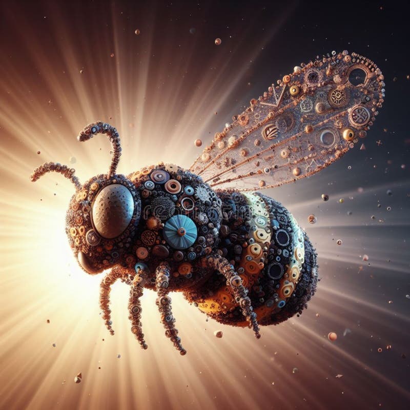 Steampunk Mechanical Bee of the Future Isolated on Gradient Sunny ...