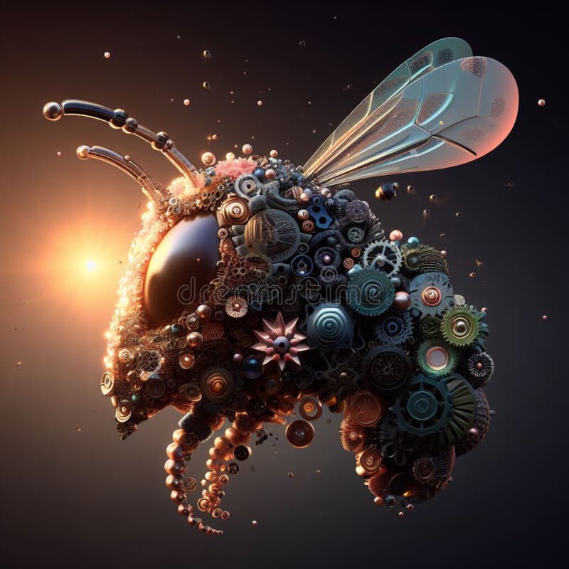 Steampunk Mechanical Bee of the Future Isolated on Gradient Sunny ...