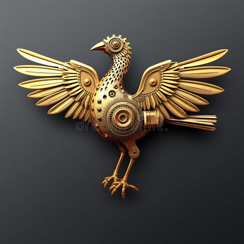 A Steampunk Mechanical Bird with Gears and Brass Wings Stock ...