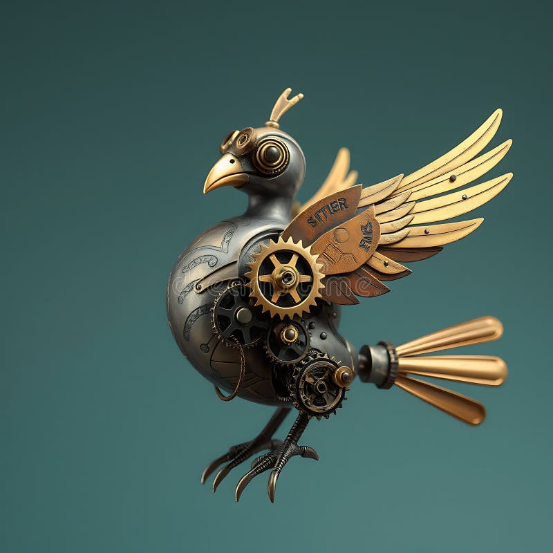 A Steampunk Mechanical Bird with Gears and Brass Wings Stock ...