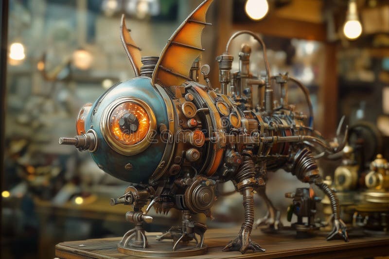 Steampunk Mechanical Creature in Workshop Stock Illustration ...