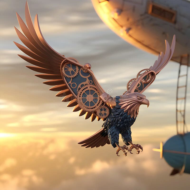 Steampunk Mechanical Eagle Soaring in the Skies - Futuristic Design. Stock Illustration ...